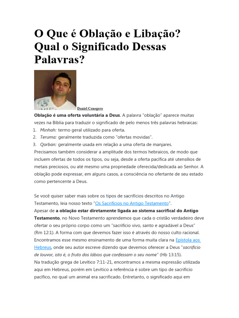 O Que É Oblação e Libação | PDF | Sacrifício | Bíblia