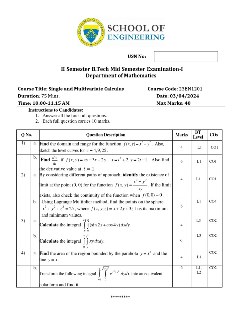 SMC - MSE-I Question Paper and Solution | PDF | Function (Mathematics ...