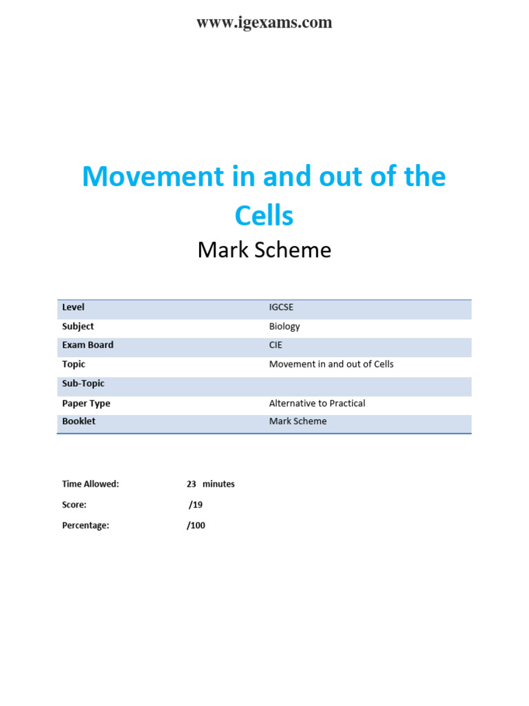 Movement in and Out of Cells Ig Exams MS P6 | PDF | Osmosis | Chemistry