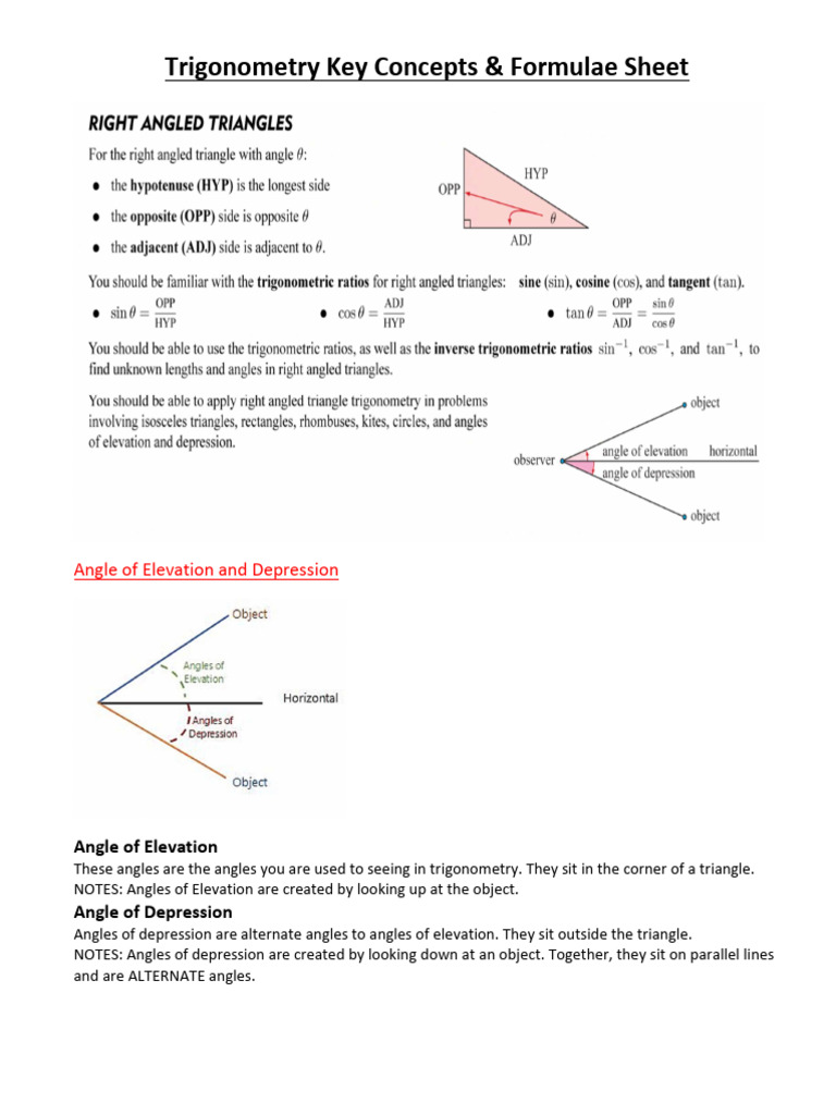 0580 Trigonometry Concept and Formulae Sheet | PDF | Triangle ...