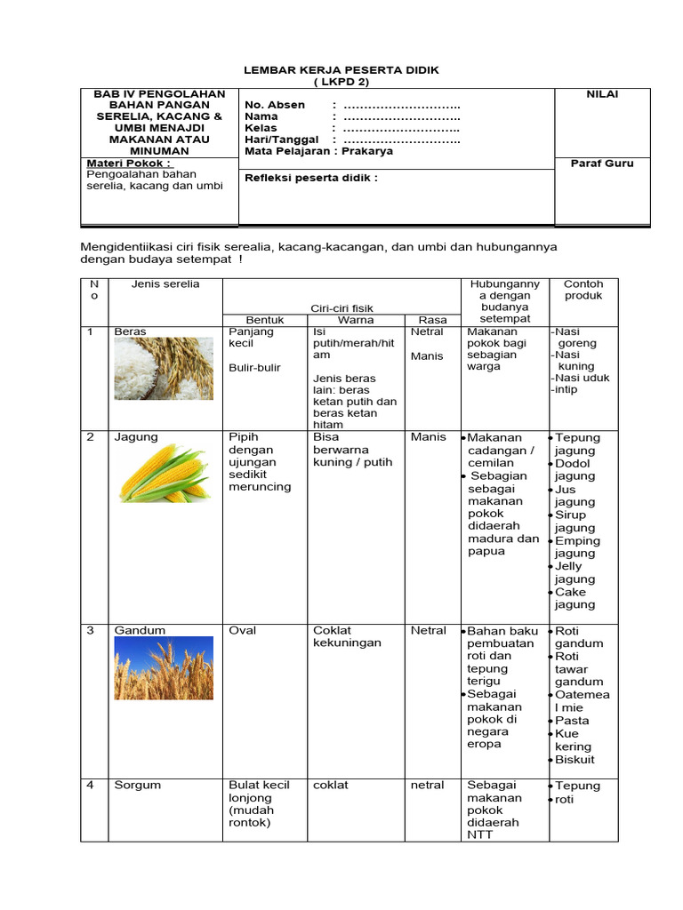 LKPD 2 Jenis Serelia, Kacang Dan Umbi Kls 8 Ganjil | PDF