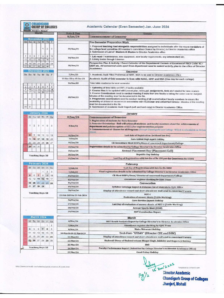 Academic Calendar@8 Jan2024 | PDF