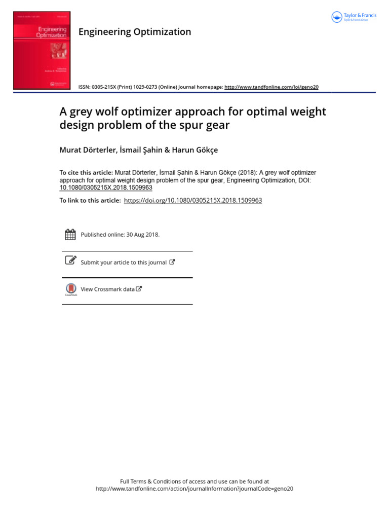 A Grey Wolf Optimizer Approach For Optimal Weight Design Problem of The Spur Gear | PDF ...
