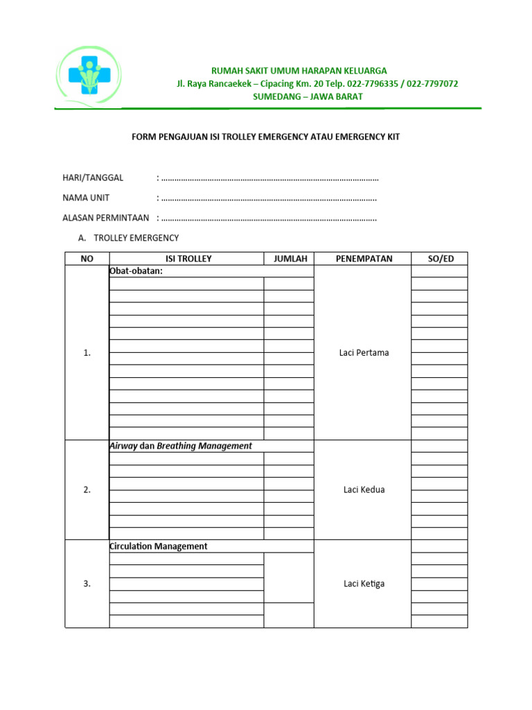 Form Pengajuan Isi Trolley Emergency Atau Emergency Kit | PDF