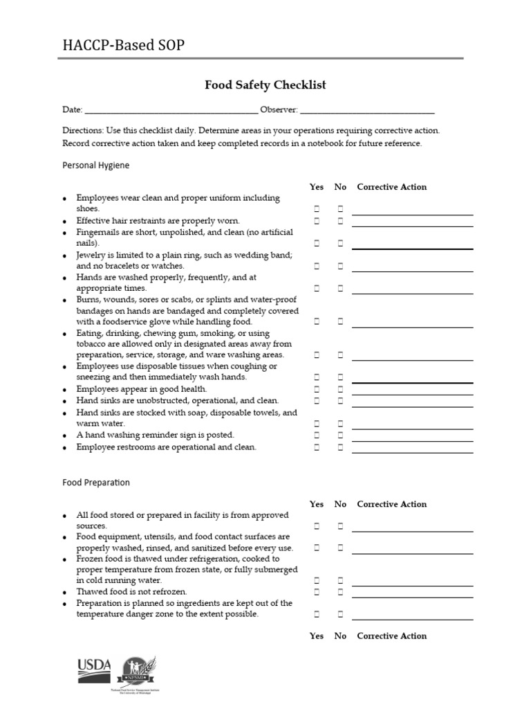 Haccp Food Safety Checklist | PDF | Refrigerator | Kitchen Utensil