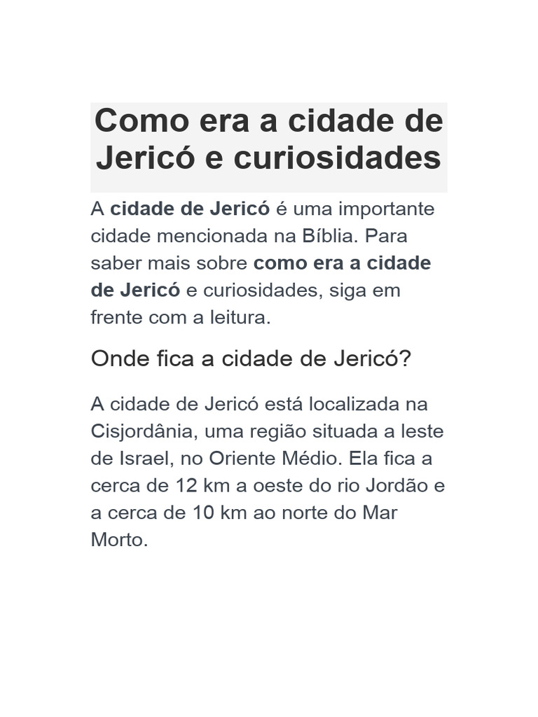 Como Era A Cidade de Jericó e Curiosidades | PDF | Josué
