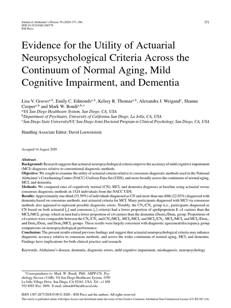 Evidence For The Utility of Actuarial Neuropsychol | PDF | Alzheimer's ...