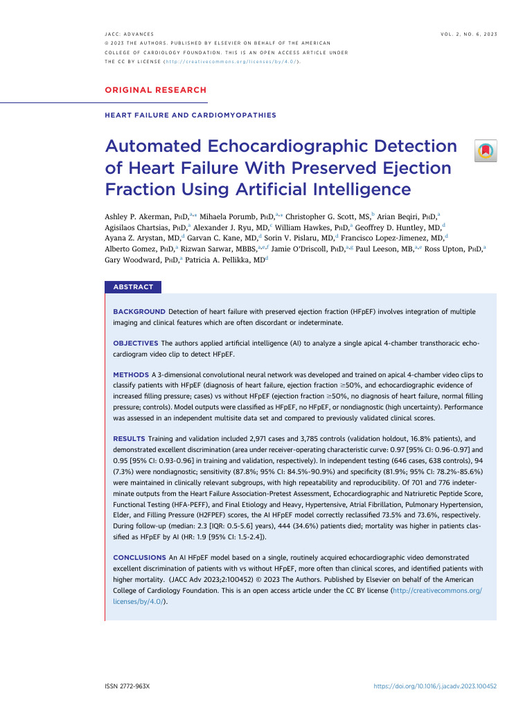 Automated Echocardiographic Detection of Heart Failure With Preserved Ejection Fraction Using ...