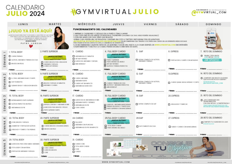 Calendario Gymvirtual Julio Int 2024 | PDF
