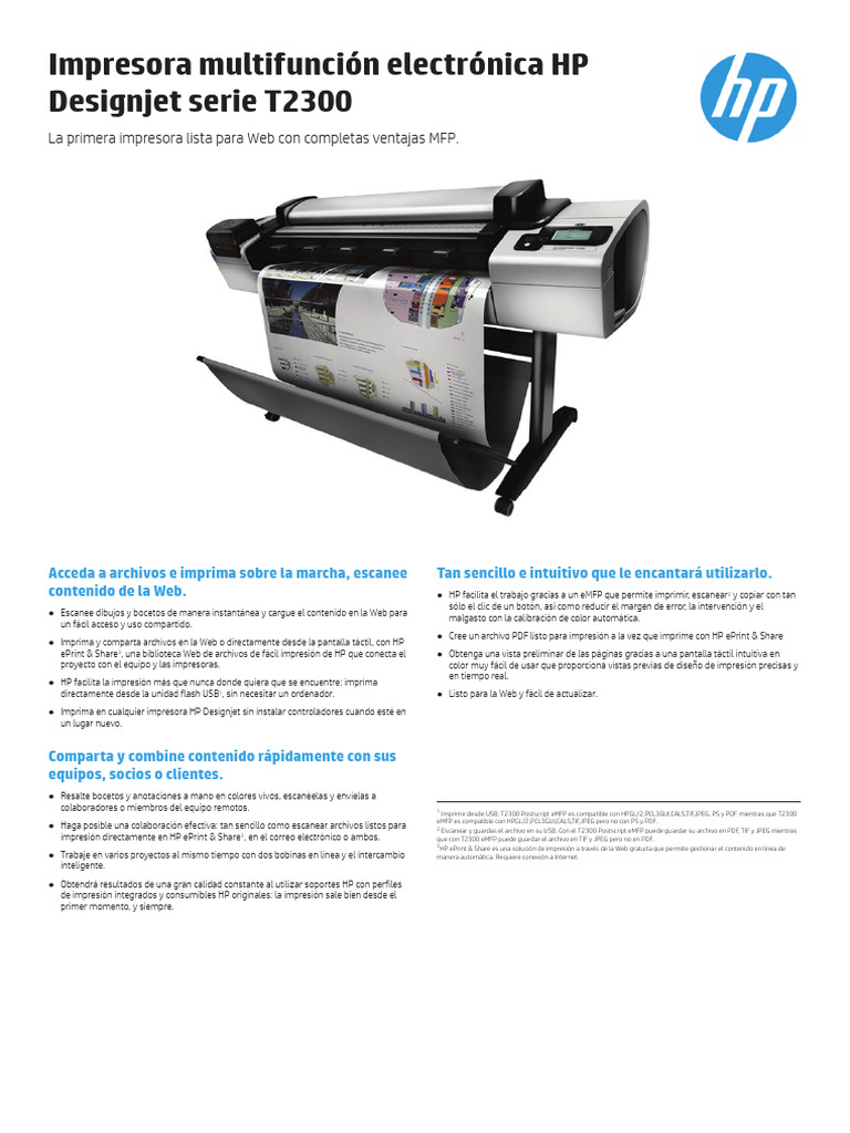 Hoja Tecnica HP Designjet t2300 | PDF | Impresora (Computación ...