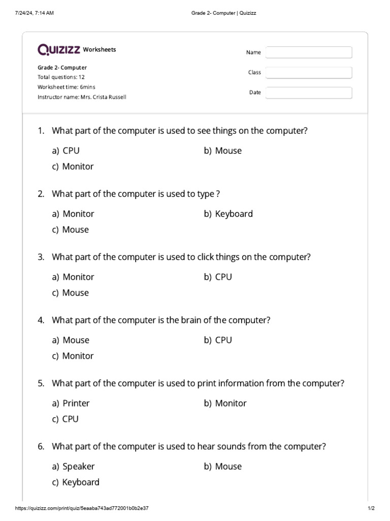 Grade 2 - Computer - Quizizz | PDF | Desktop Computer | Laptop