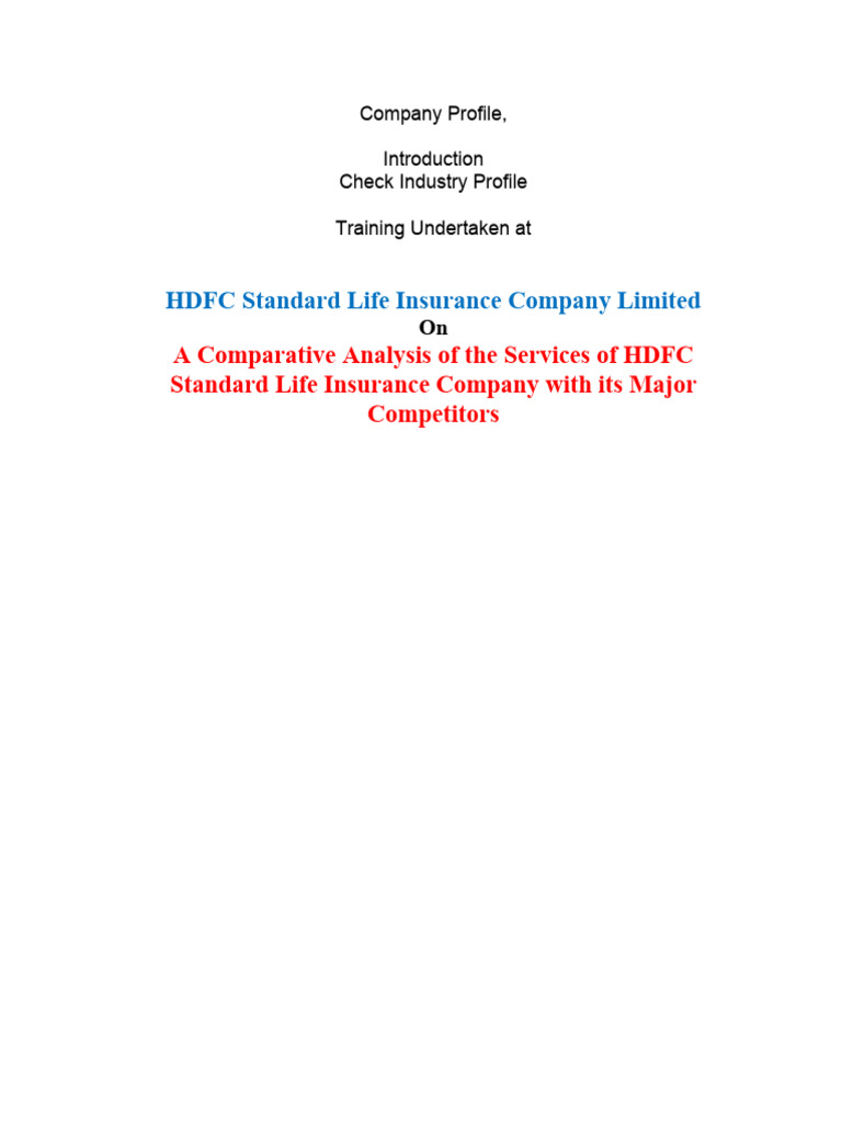 Comparative Analysis of The Services of HDFC Standard Life Insurance ...