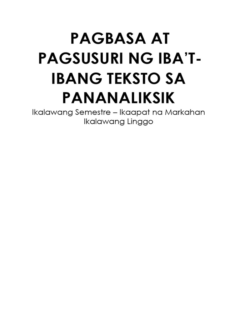 Pagbasa at Pagsusuri - Q4 - Week2 | PDF Pagbasa at Pagsusuri - Q4 - Week2 | PDF