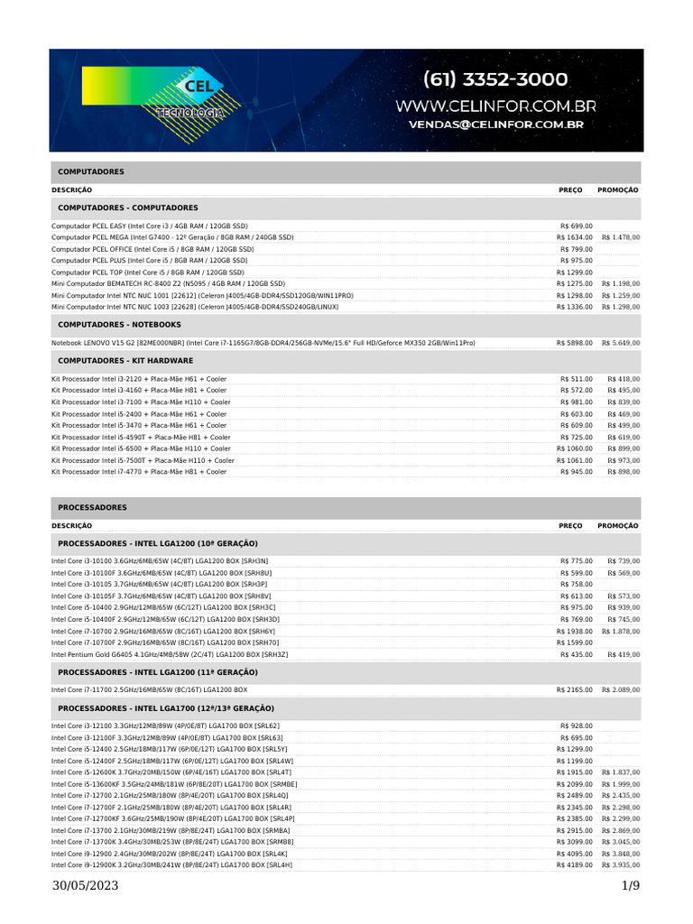 Cel Tecnologia Tabela 30 05 2023 | PDF | Disco de estado sólido | Drive de disco rígido