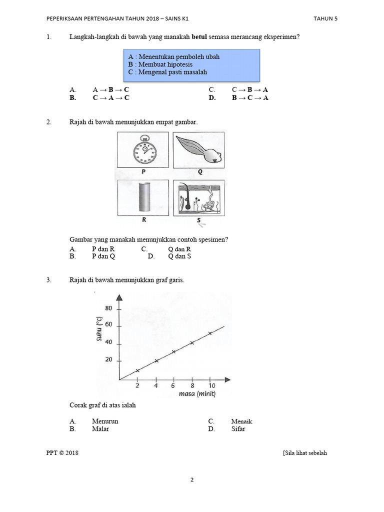 Soalan PPT 2018 - Sains T5 K1 | PDF