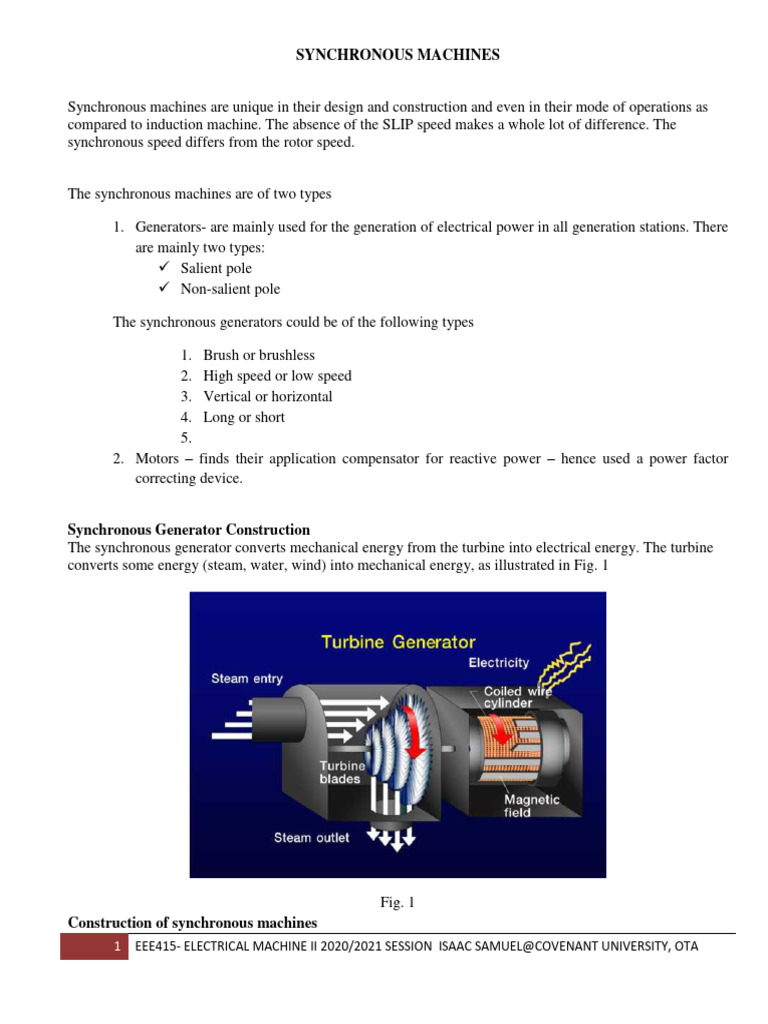 EEE415 LECTURE NOTES - THE SYNCHRONOUS MACHINES-2021pdf | PDF ...
