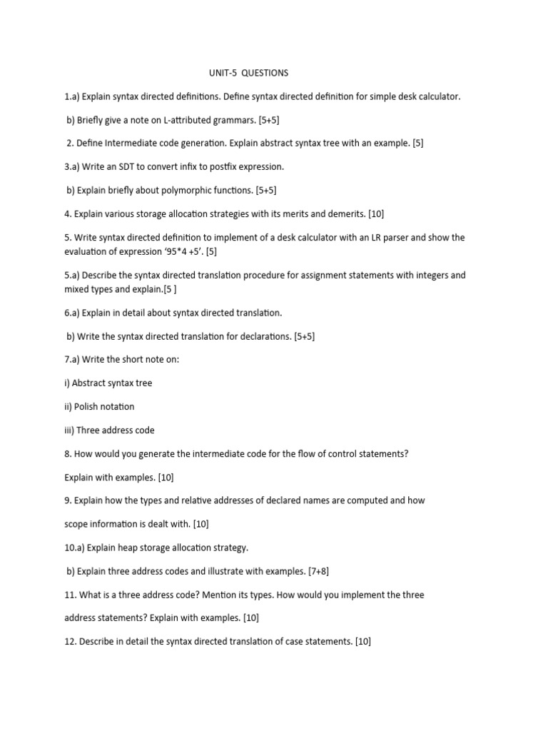 Cd Unit 5 Qs Pdf Syntax Parsing 