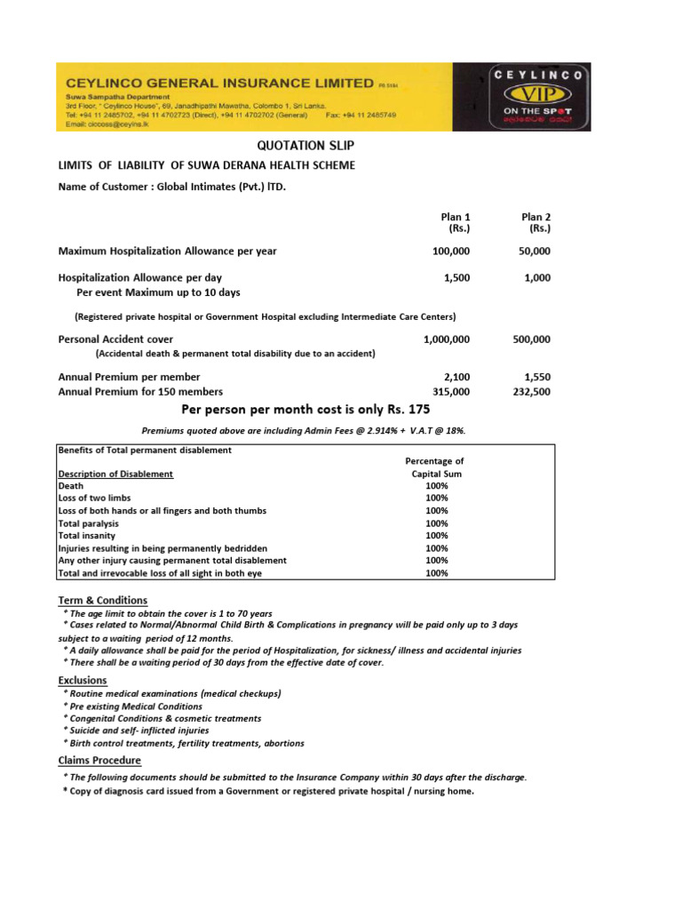 SUWA DERANA - Global Intimates (PVT.) LTD | PDF | Hospital | Insurance