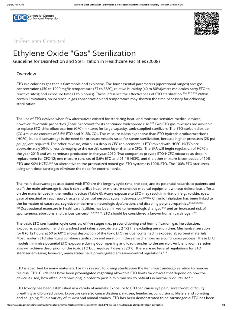 Ethylene Oxide Sterilization - Disinfection & Sterilization Guidelines ...