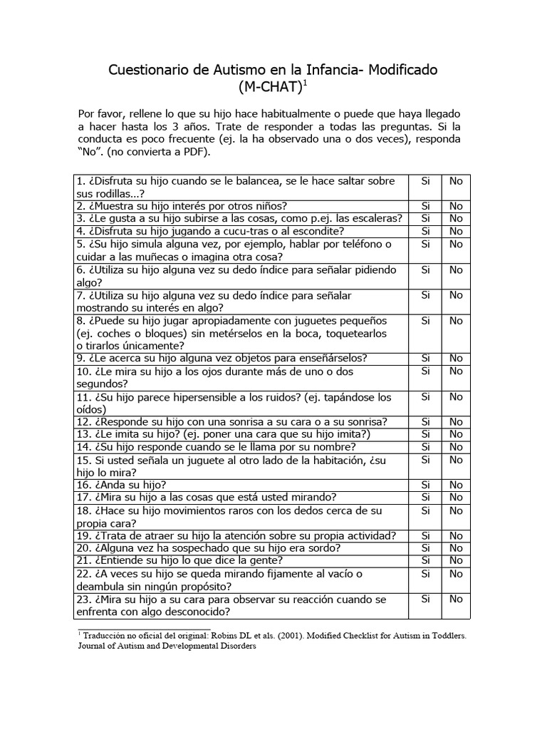 M Chat | PDF | Relaciones personales, crianza y desarrollo personal