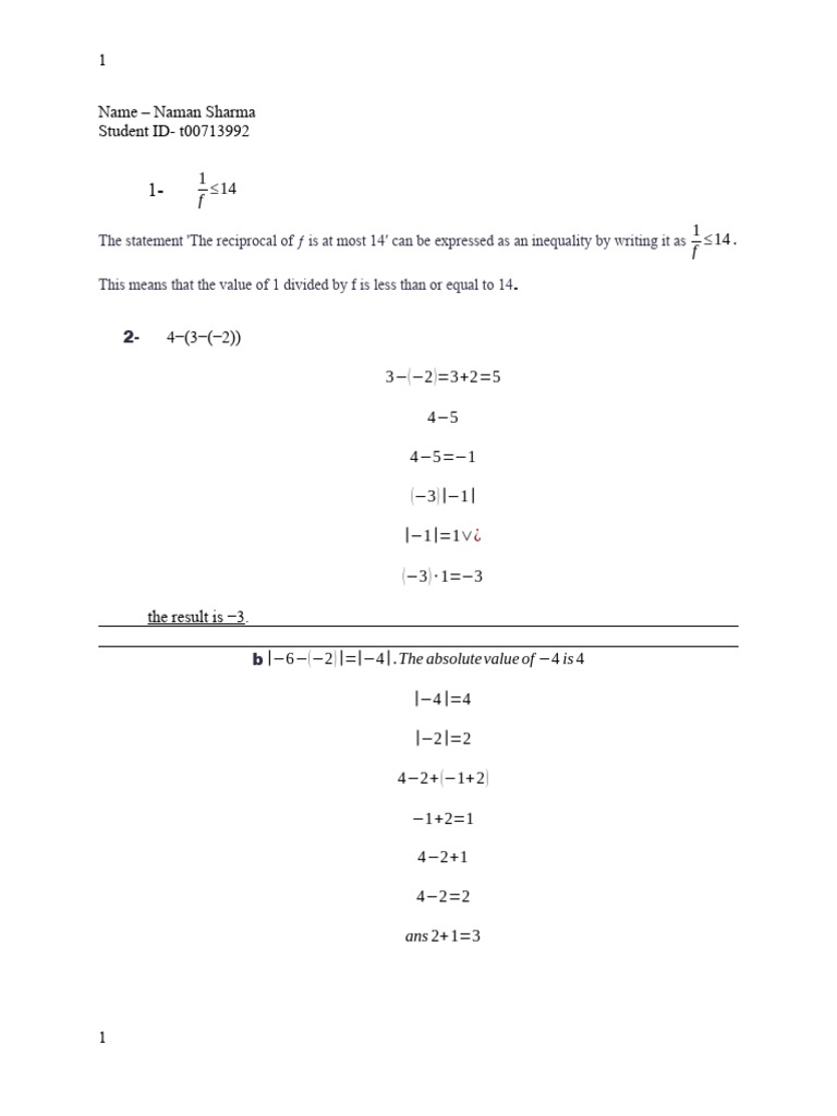 MATH1001 Sharma Assignment1 10july2024 | PDF | Mathematical Concepts | Mathematics