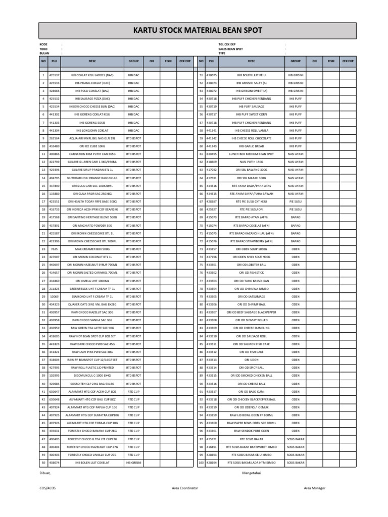 Kartu Stock Material Bean Spot | PDF | East Asian Cuisine | Cooking