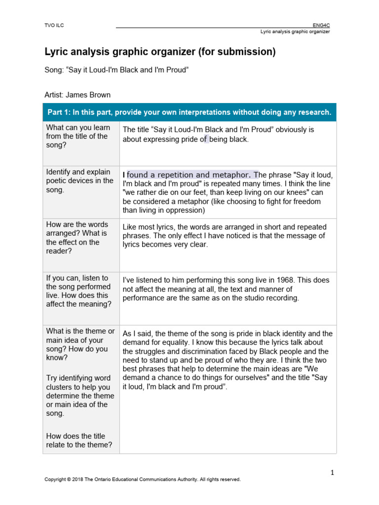 Eng4c 02 Lyric Analysis Graphic or | PDF