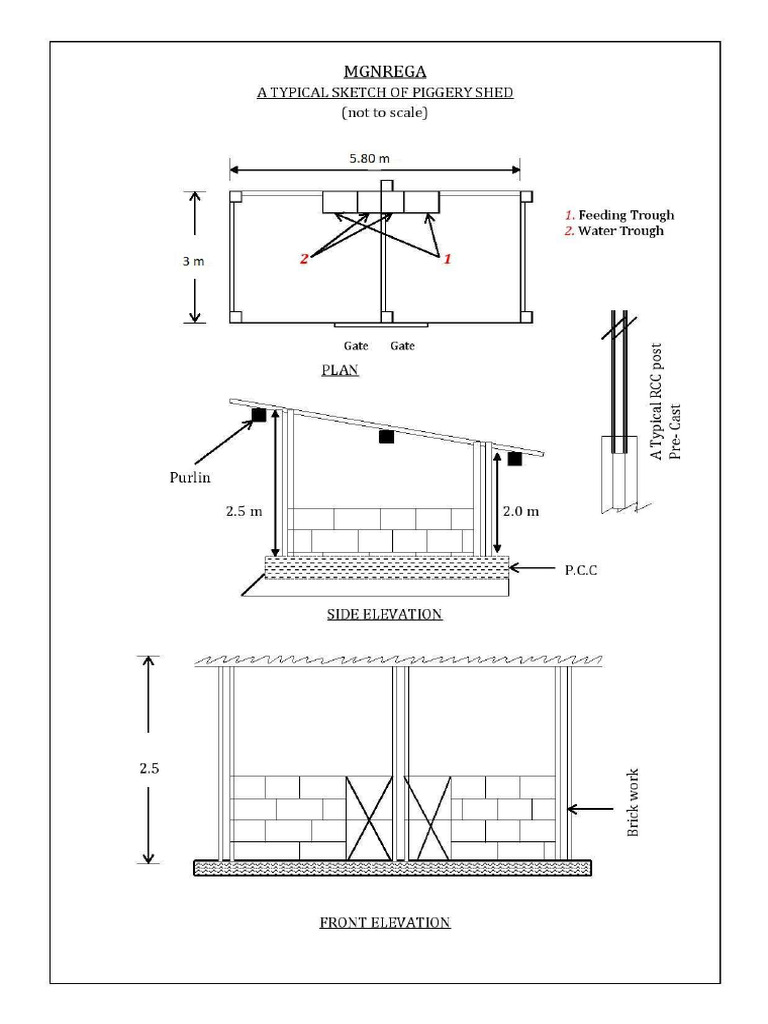 Piggery Drawing and Analysis | PDF | Concrete | Brick