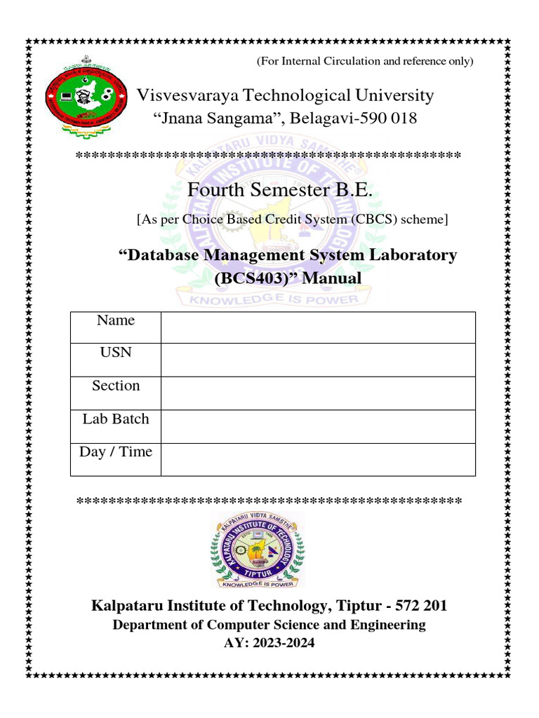 DBMS Lab Manual BCS403 | PDF | Databases | Sql