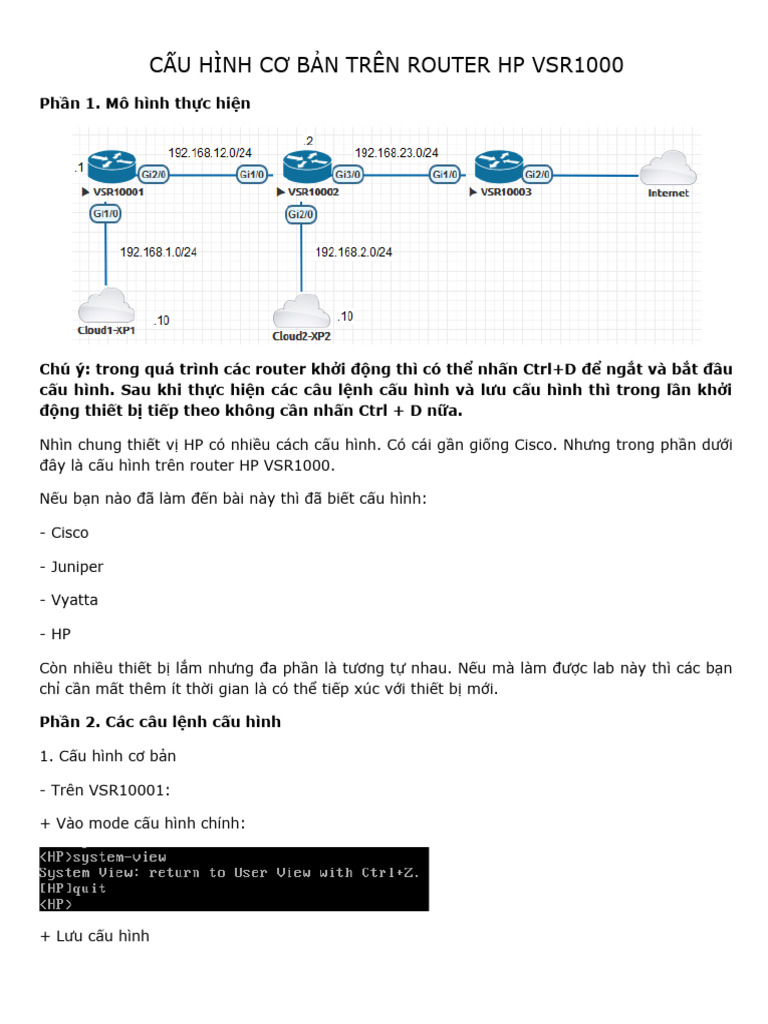 Cau Hinh Co Ban Tren Router HP VSR1000 - Ban Lab | PDF