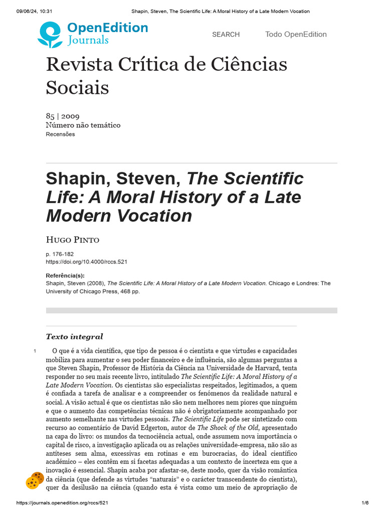 Shapin, Steven, The Scientific Life - A Moral History of A Late Modern ...