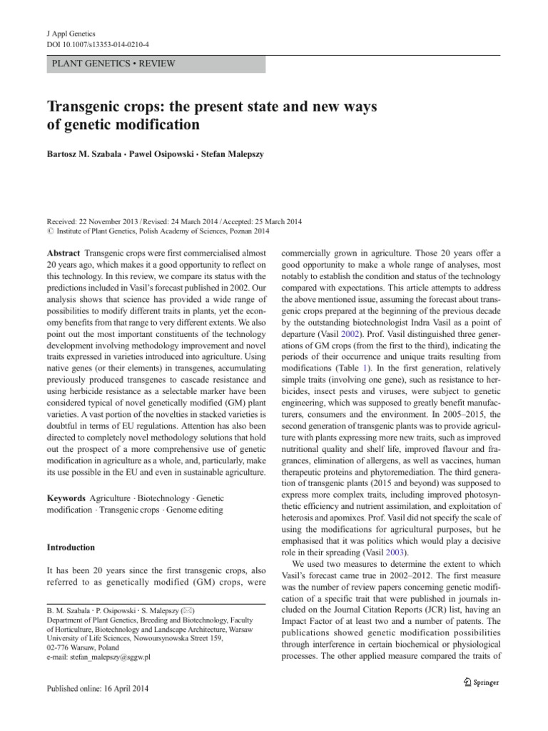Transgenic Crops: Current Status & Advances | PDF | Genetically ...
