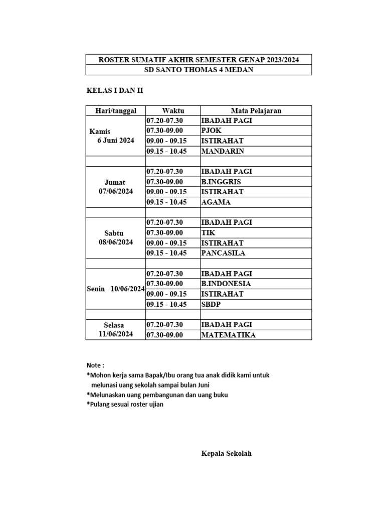 Roster Ujian | PDF