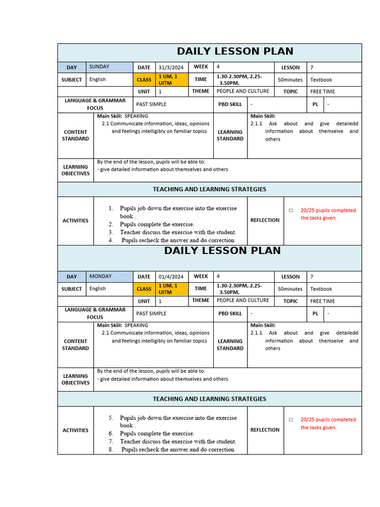 Lesson Plan 2024 Week 4 | PDF | Lesson Plan | Cognitive Science