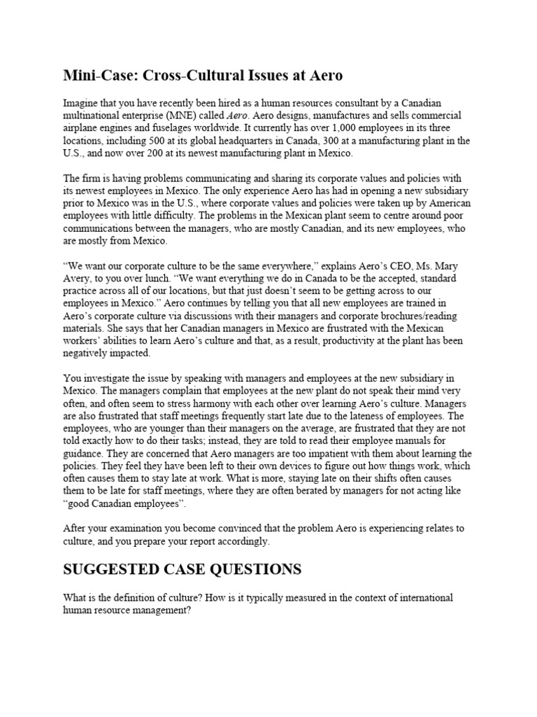 Cultural Barriers at Aero's Mexican Plant | PDF | Social Psychology ...