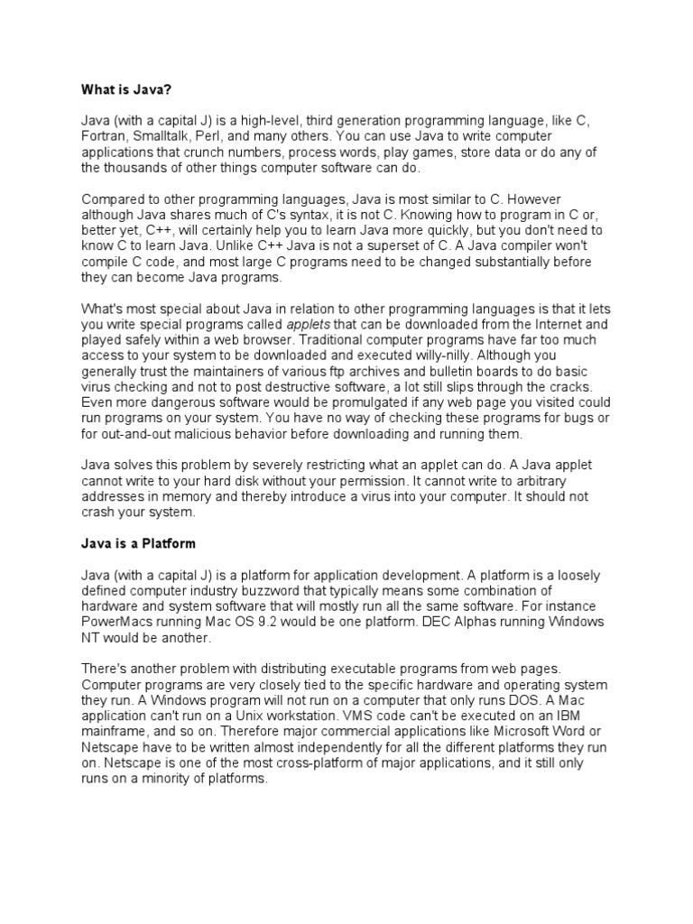 What Is Java? | PDF | Java (Programming Language) | C (Programming ...