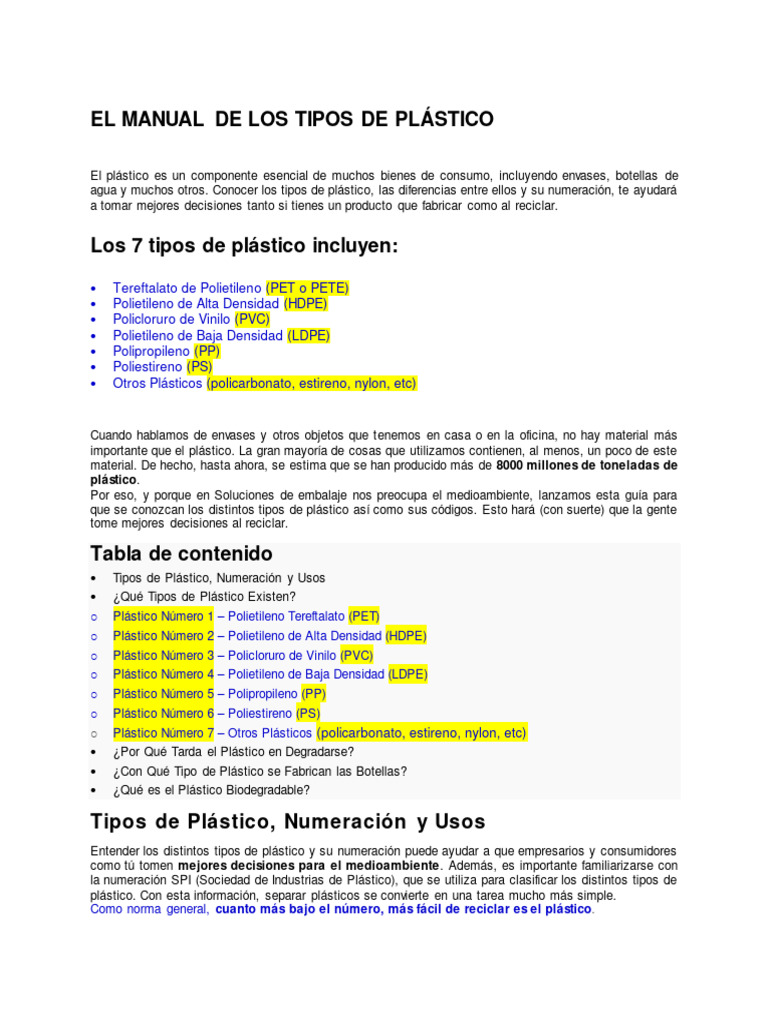 Tipos de Plástico: Guía Completa y Usos | PDF | El plastico | Poliestireno