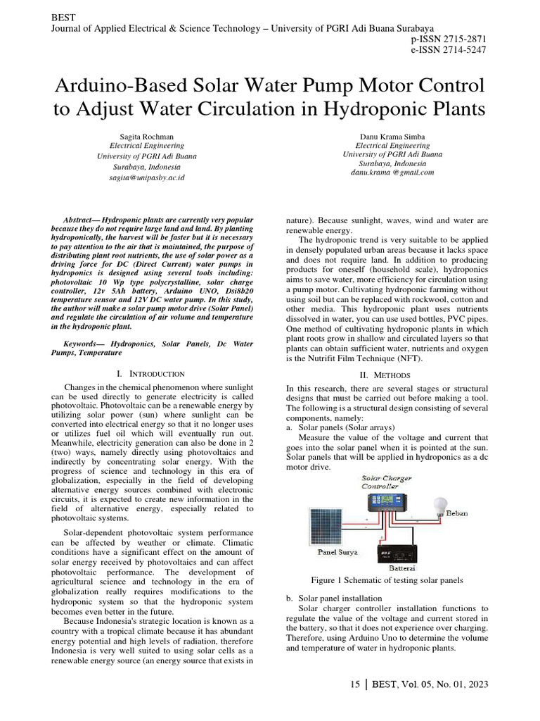 Arduino-Based Solar Water Pump Motor Control To Adjust Water Circulation in Hydroponic Plants 15 ...