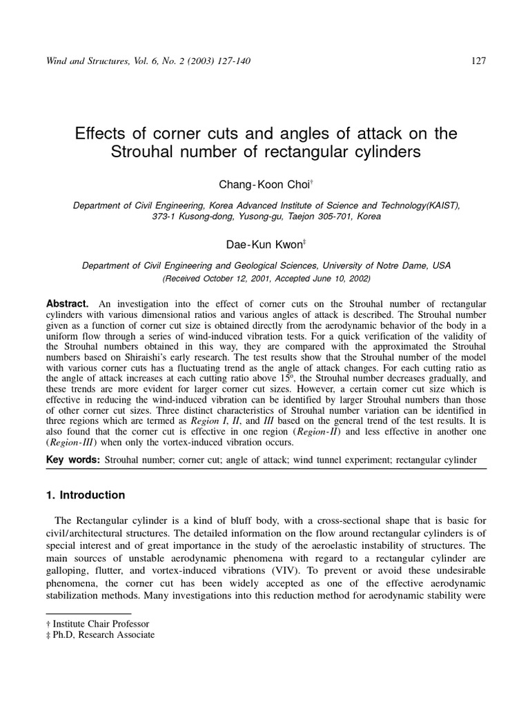 Effects of cornercuts and angles of attack on the Strouhal number of rectangular cylinders ...