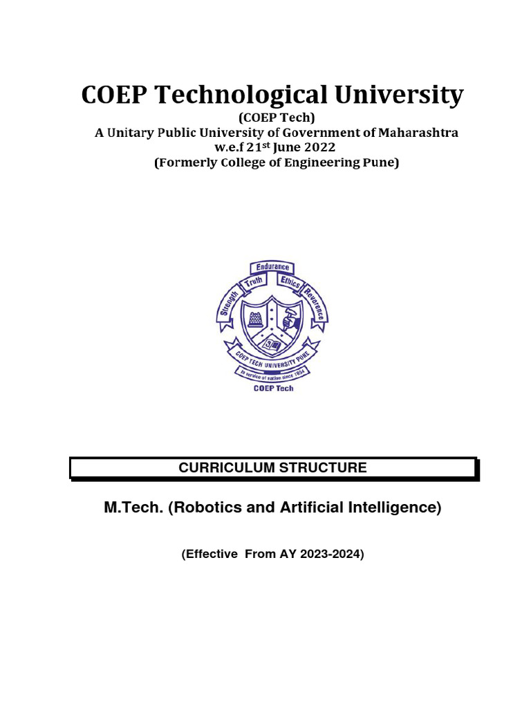 8 Syllabus MTech-Robotics and Artificial Intelligence August 2023 | PDF | Gear | Actuator