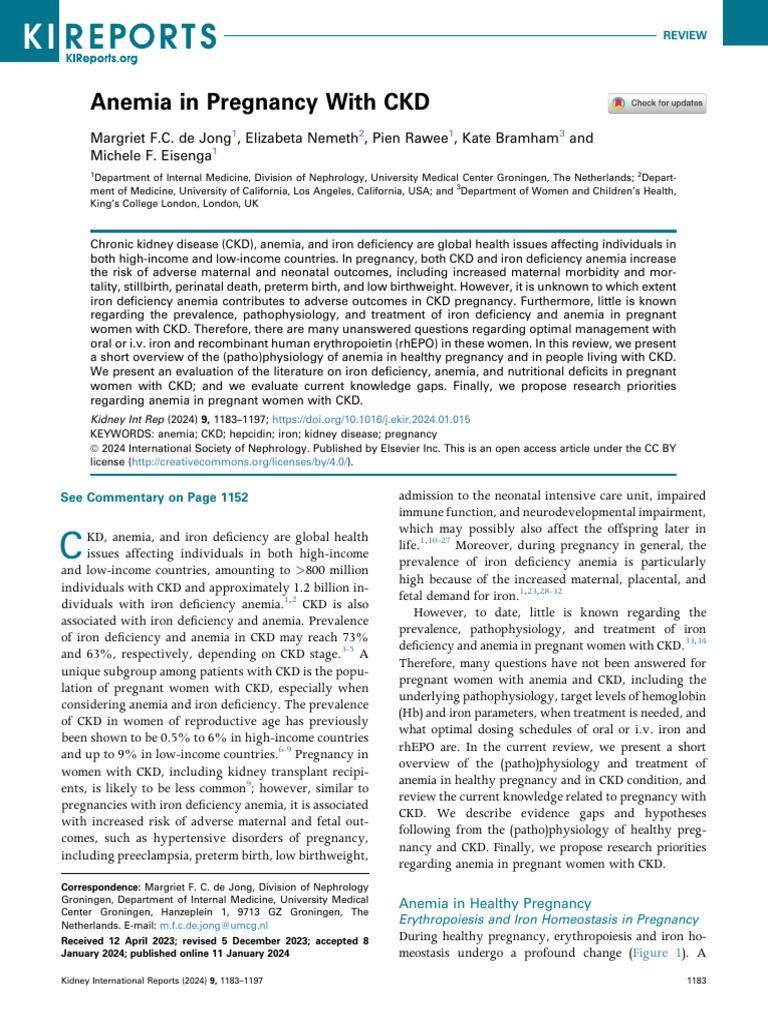 Anemia in Pregnancy With CKD - 2024 - Ekir | PDF | Chronic Kidney Disease | Pregnancy