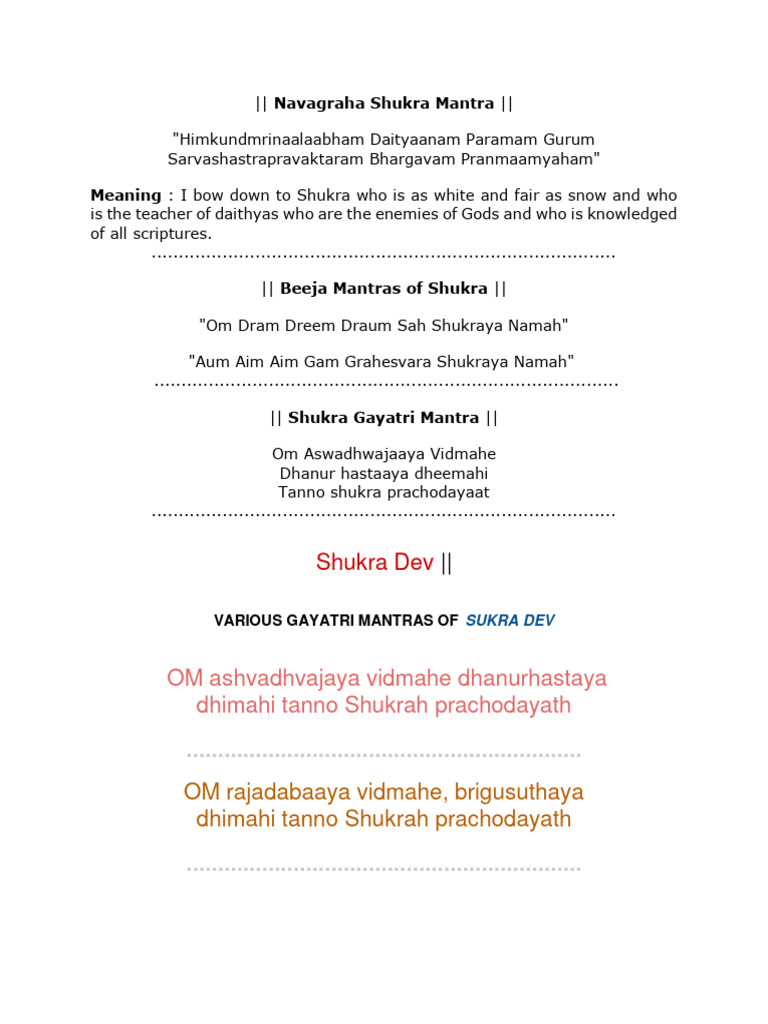 Shukra | PDF | Mantra | Indian Religions