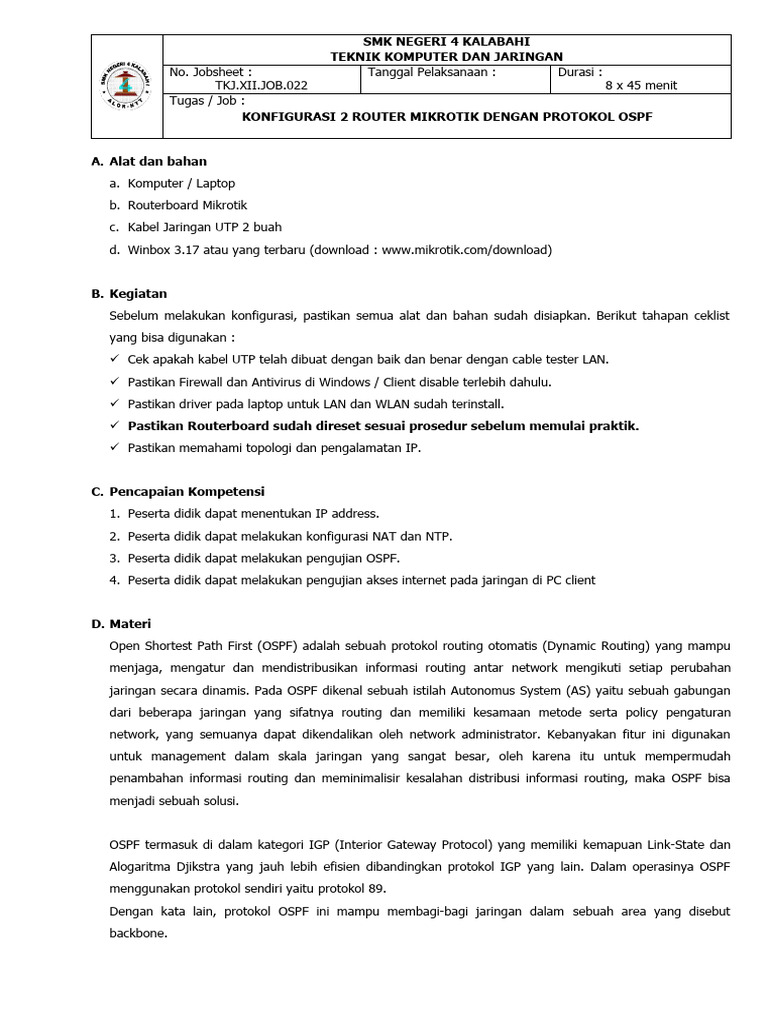 LK9. Konfigurasi 2 Router OSPF | PDF | Metode & Bahan Ajar | Komputer