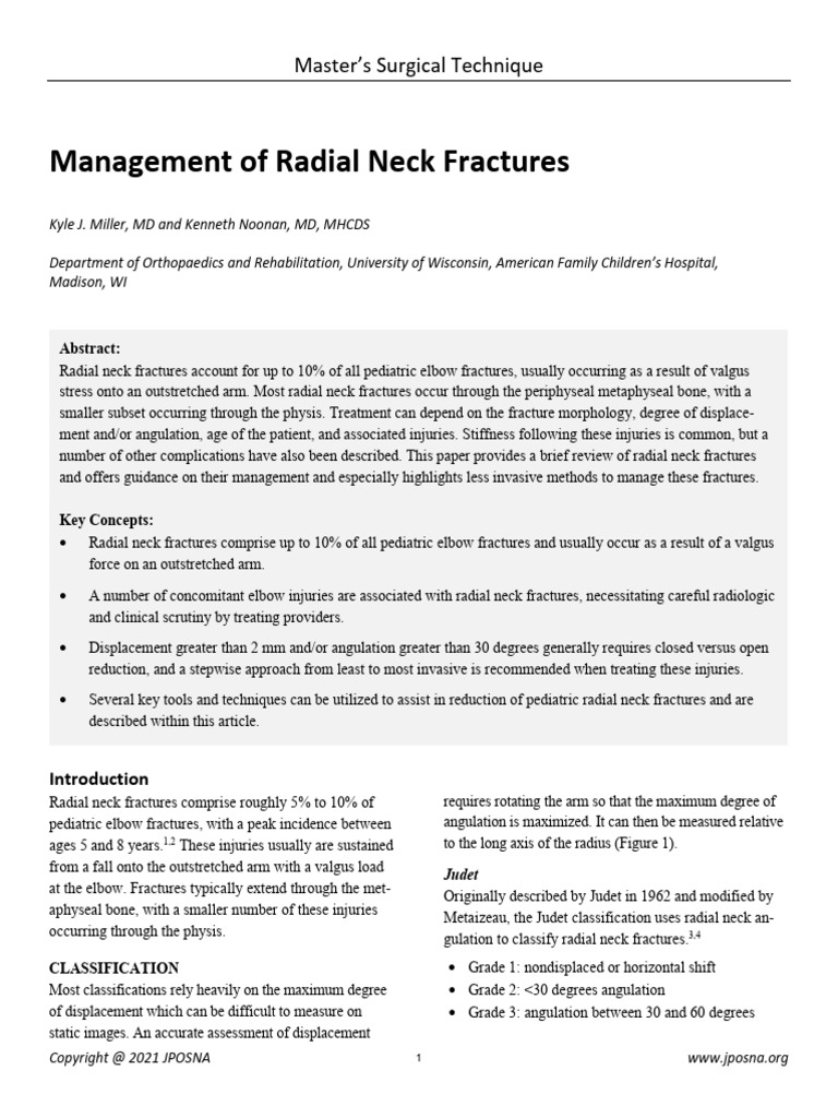 Management of Paediatric Radial Neck Fractures | PDF | Elbow | Limbs ...