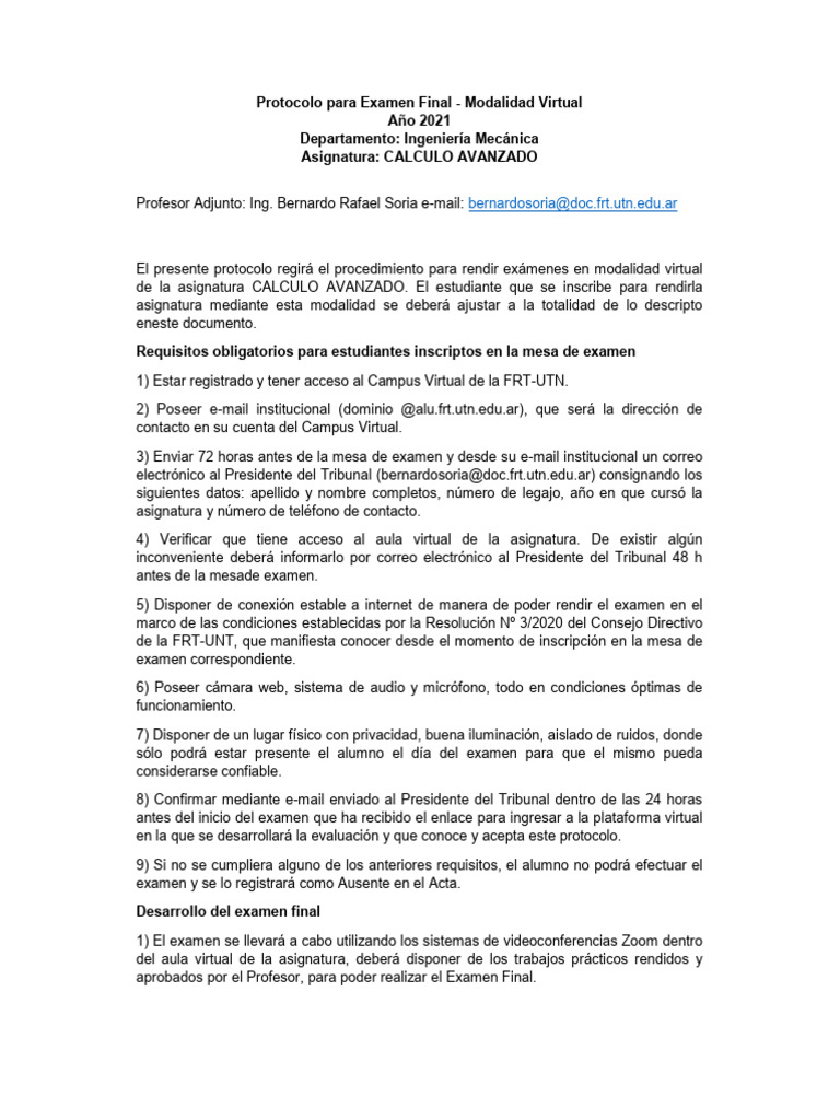 Protocolo para Examen Virtual Calculo-Mecanica 2021 | PDF