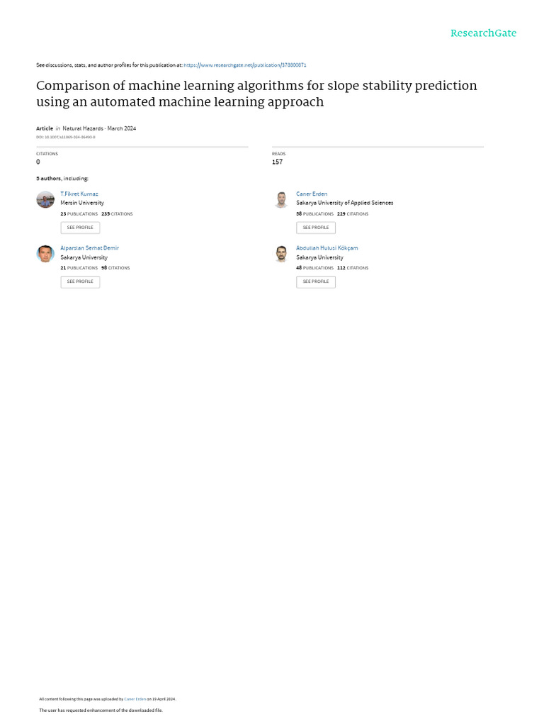 Comparison of Machine Learning Algorithms For Slope Stability Prediction Using An Automated ...