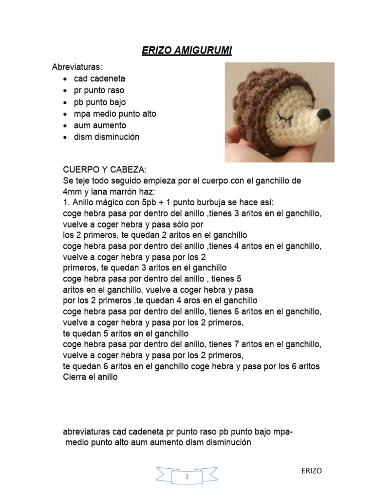 Erizo Amigurumi | PDF | Tejer | Tejidos Figurados