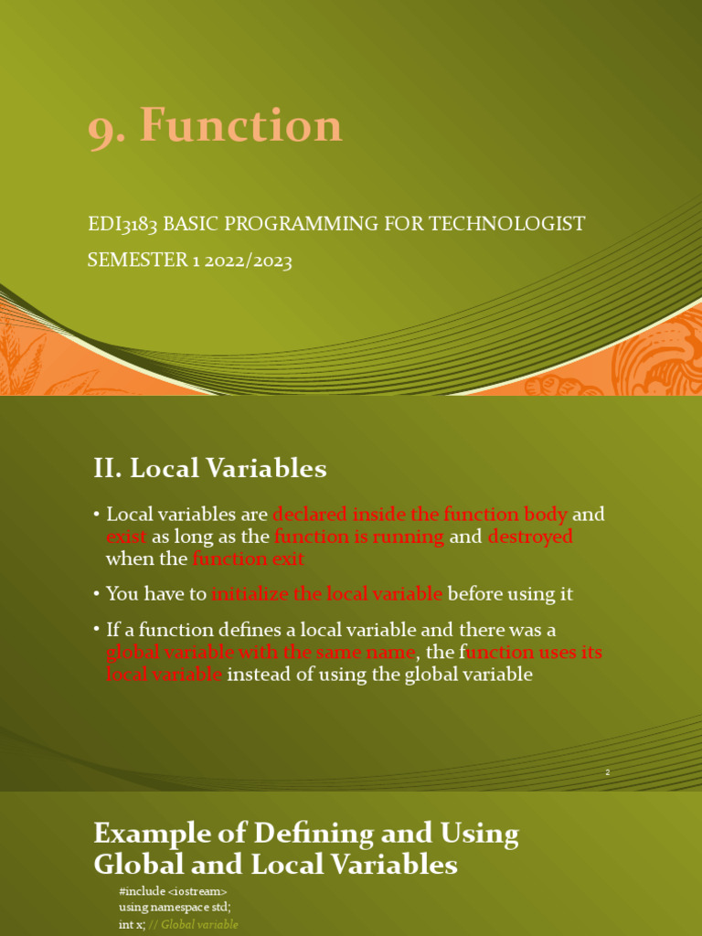 9 Function - Part 2 2022 - EDI3183 | PDF | Namespace | Parameter ...