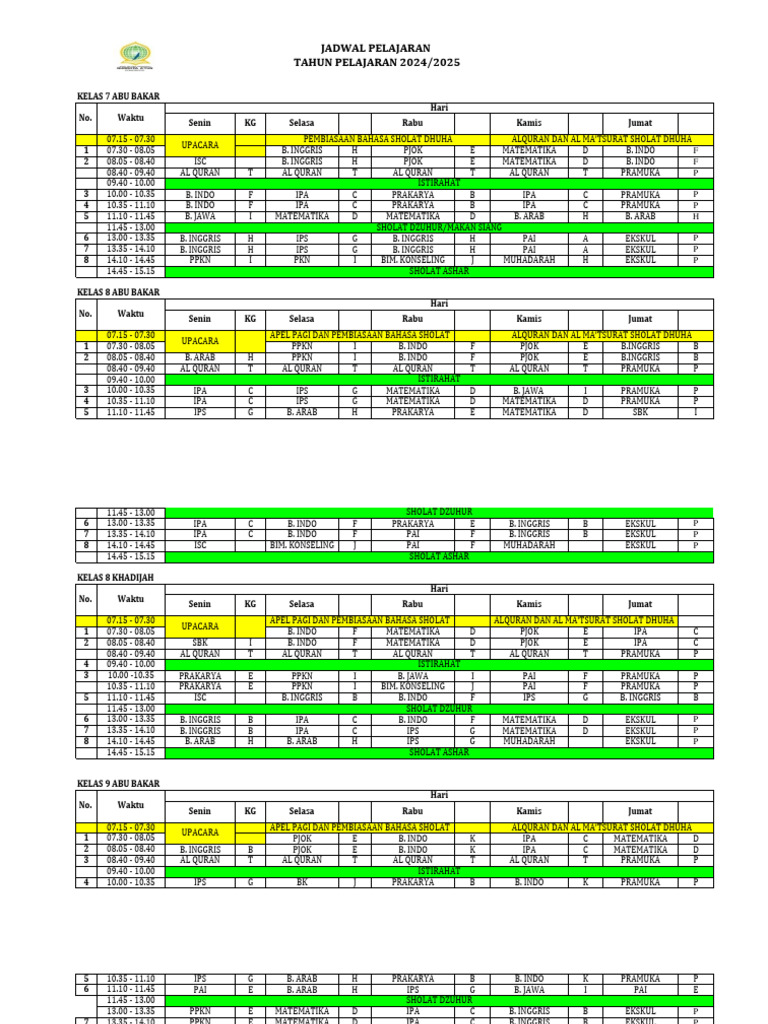 Jadwal 2024-2025 | PDF