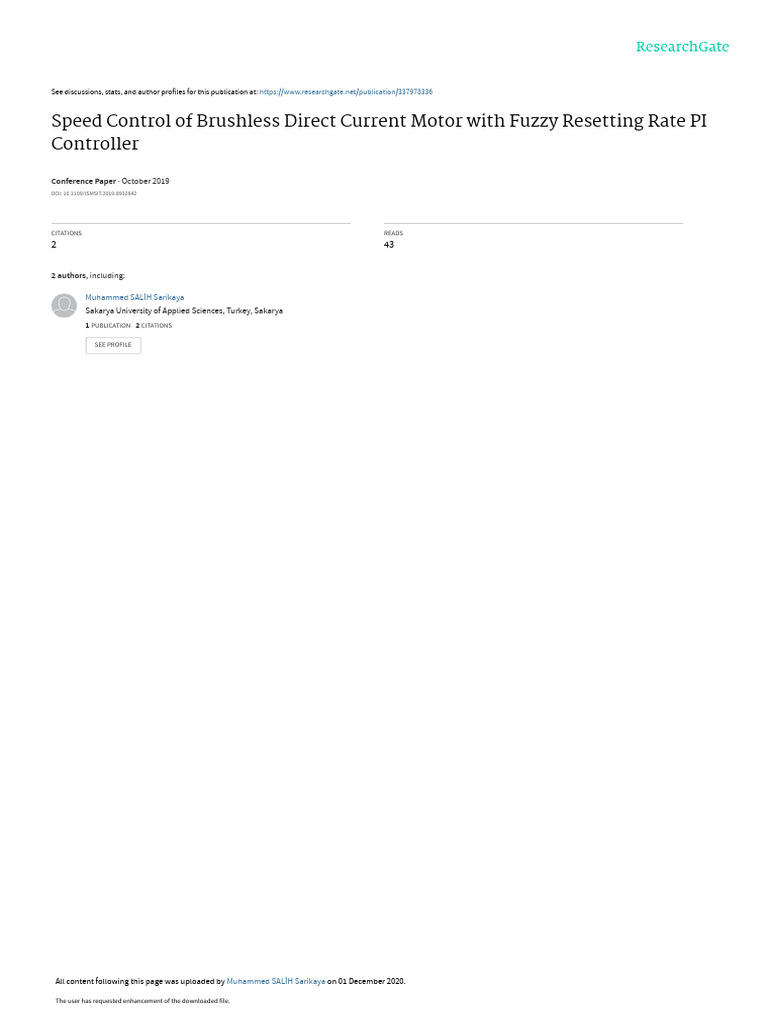 Speed Control of Brushless Direct Current Motor With Fuzzy Resetting Rate PI Controller M. Salih ...